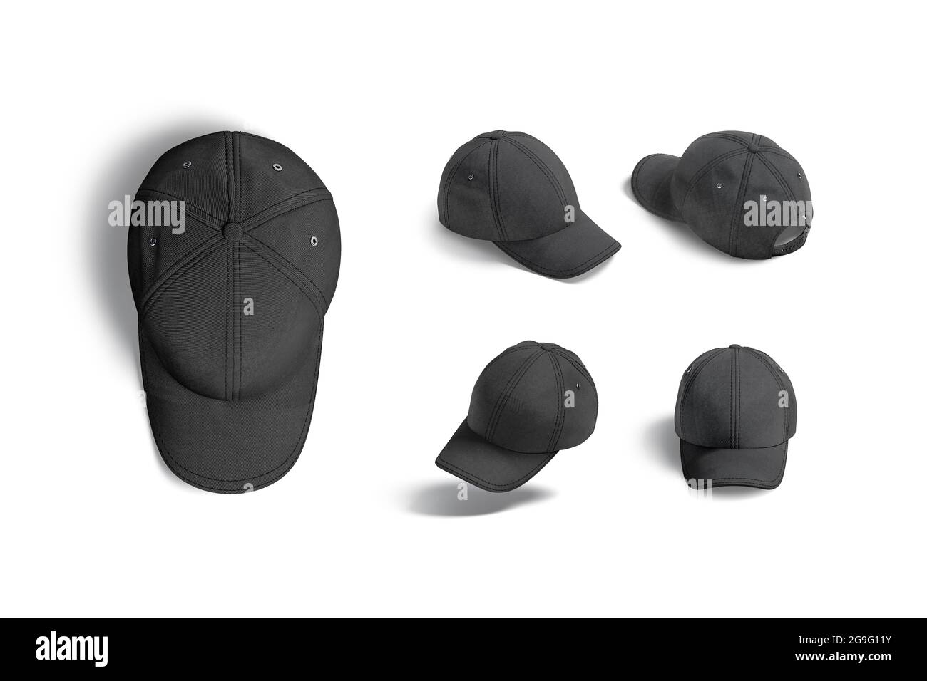 Blank black baseball cap mock up, different views, 3d rendering. Empty ...