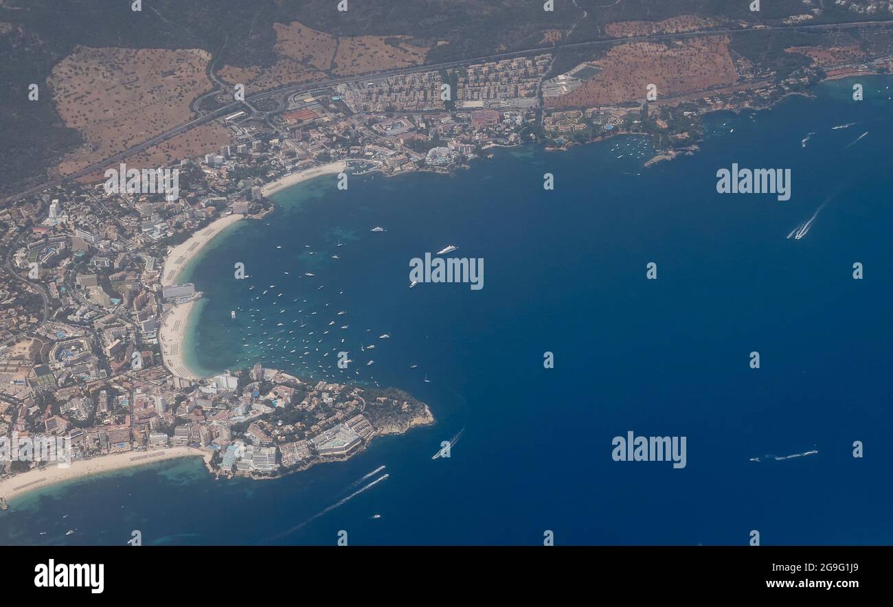 The beaches of Magaluf, Torrenova and Palmanova in Mallorca, Spain from ...