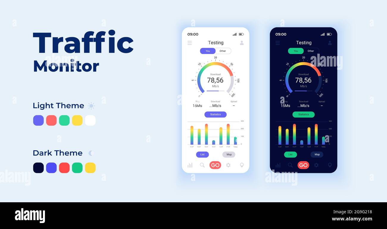 Traffic monitor cartoon smartphone interface vector templates set Stock ...