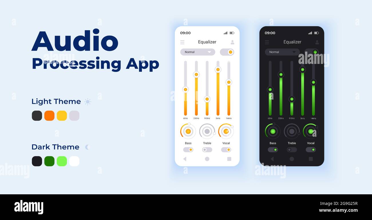 Audio processing app cartoon smartphone interface vector templates set ...