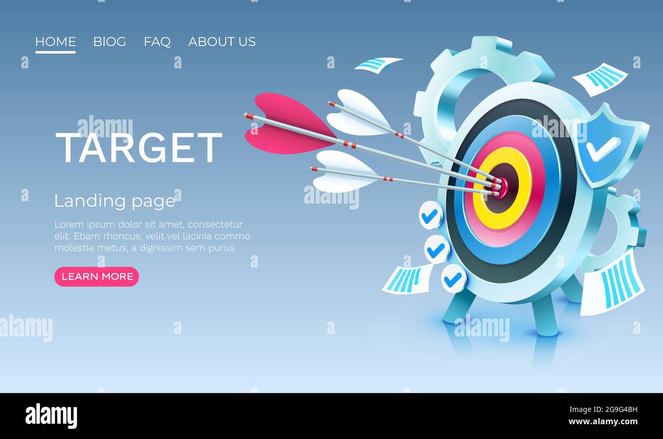 Target gear landing page, banner business 3d icon. Vector illustration ...