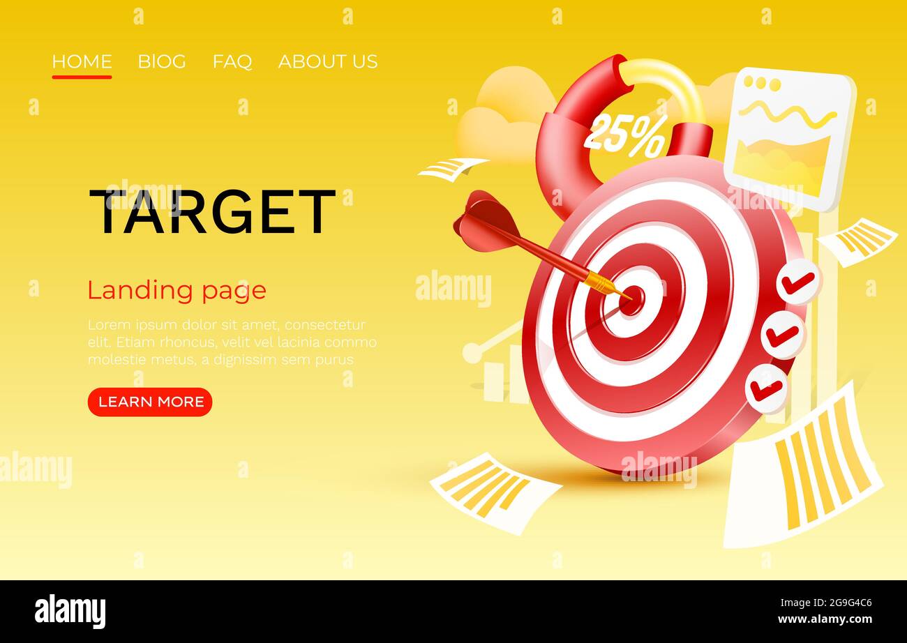 Target chart landing page, banner business 3d icon. Vector illustration ...