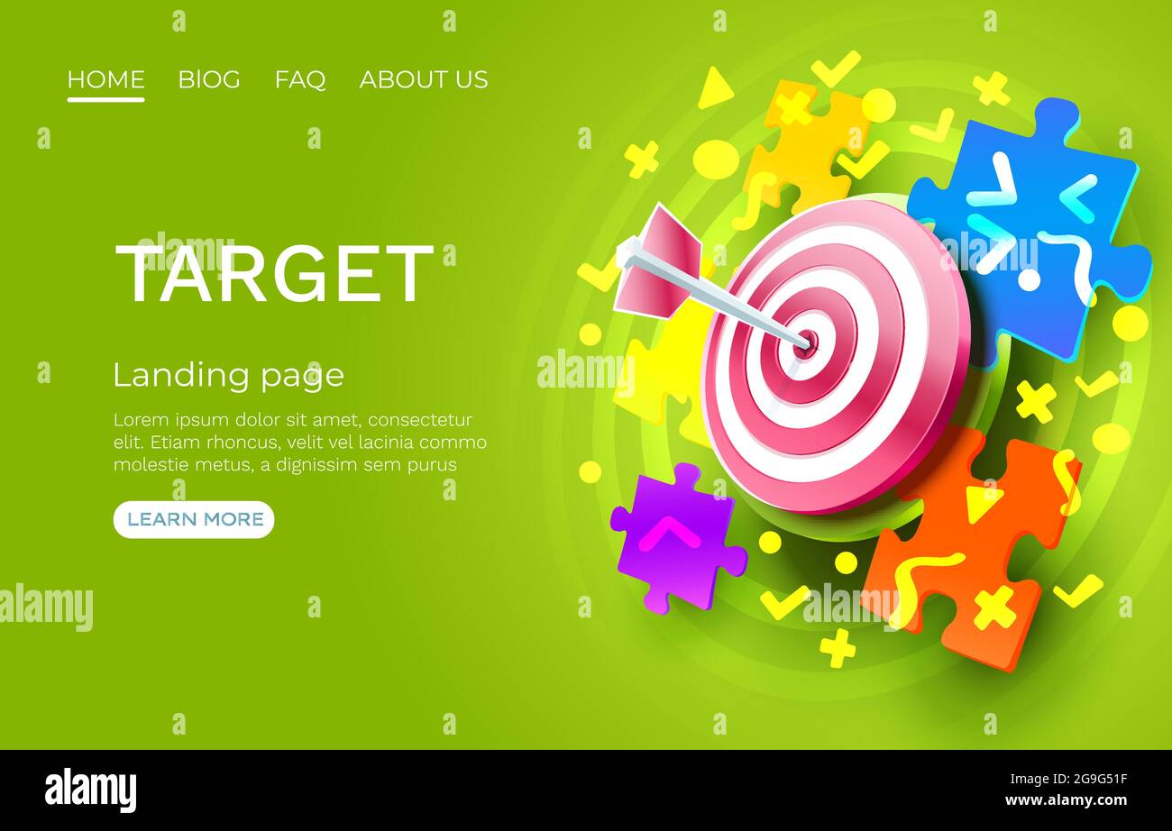 Target puzzle landing page, banner business 3d icon. Vector ...