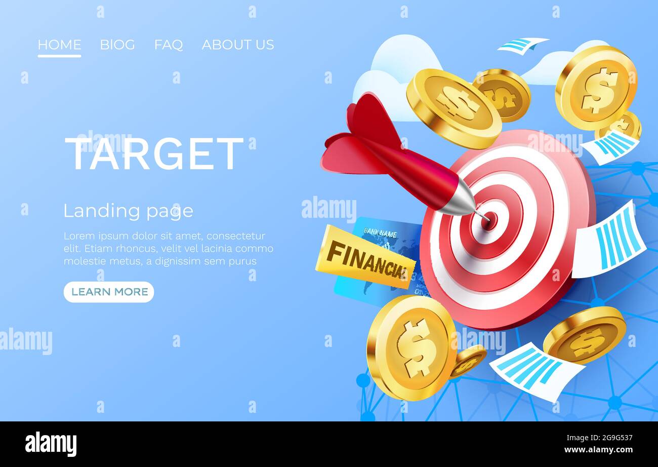 Target finance landing page, banner business 3d icon. Vector ...