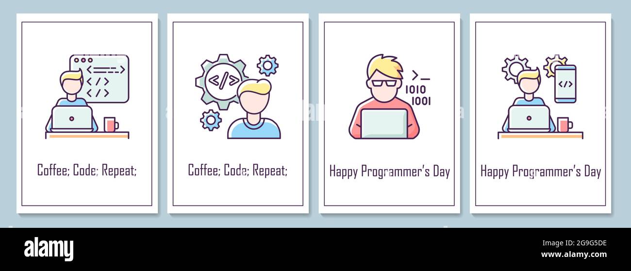 International programmers day greeting cards with color icon element ...
