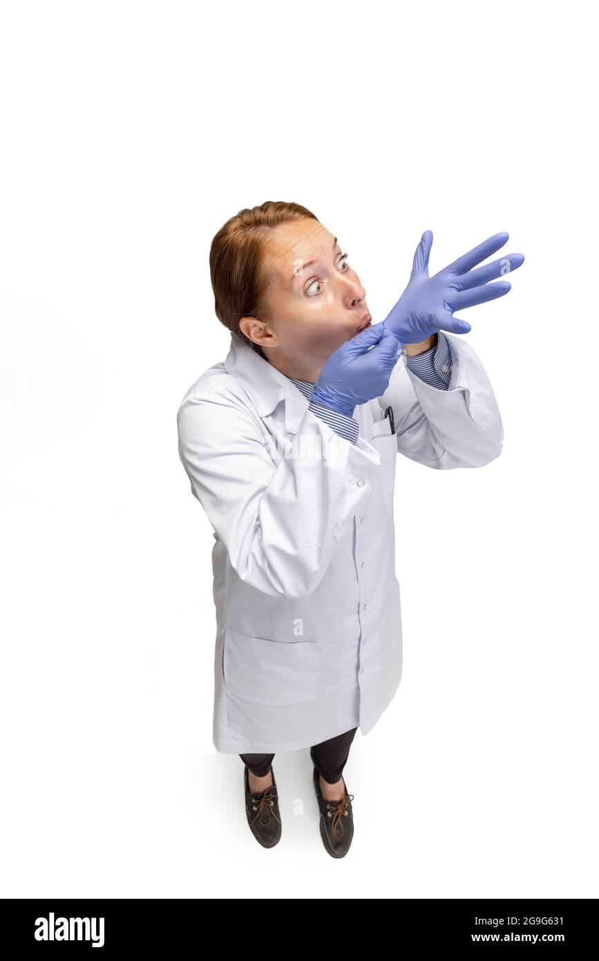 Portrait of doctor, therapeutic or medical advisor at work. Funny meme ...