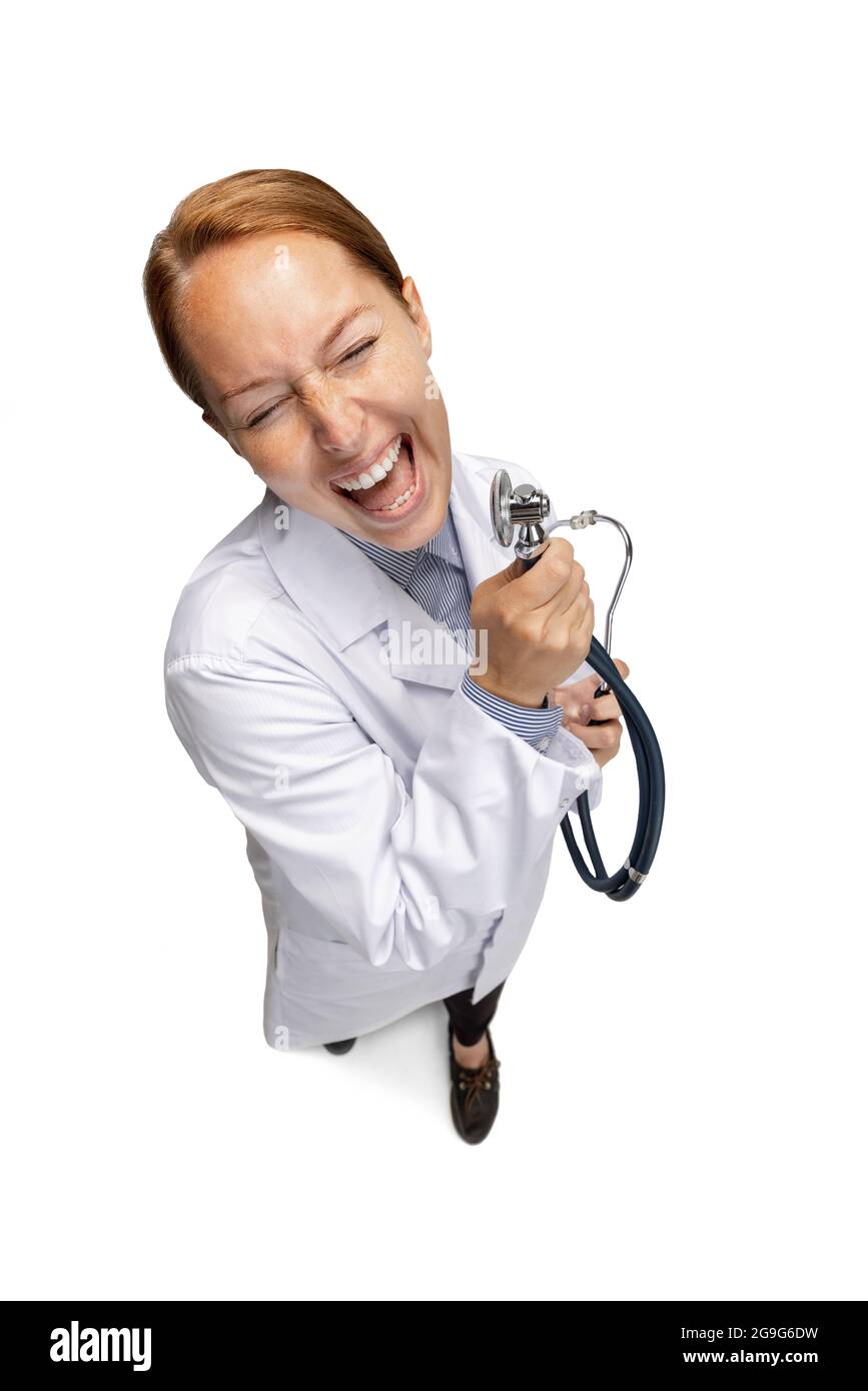 Portrait of female doctor, therapeutic or medical advisor with ...