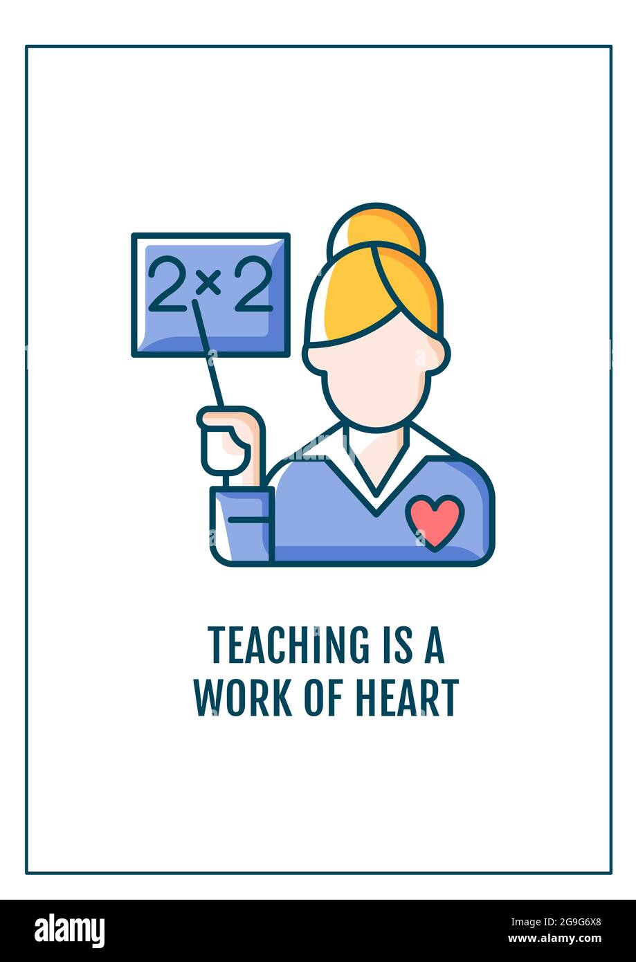 Teaching is work of heart greeting card with color icon element Stock ...