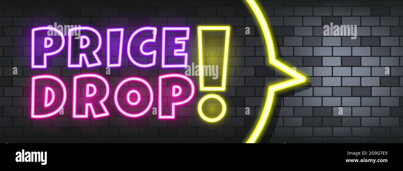 Price drop neon text on the stone background. Price drop. For business ...