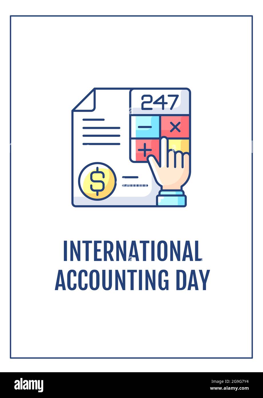 International accounting day greeting card with color icon element ...