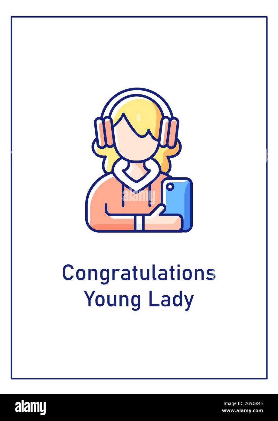 Congratulations young lady greeting card with color icon element Stock ...