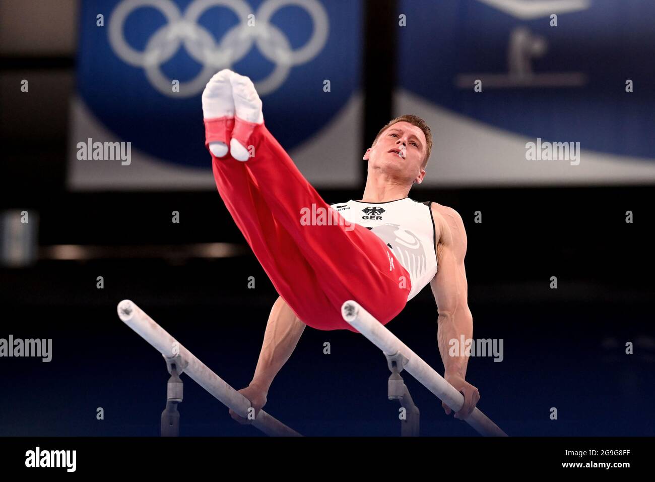 26 July 2021, Japan, Tokio: Gymnastics: Olympics, team, men, parallel ...
