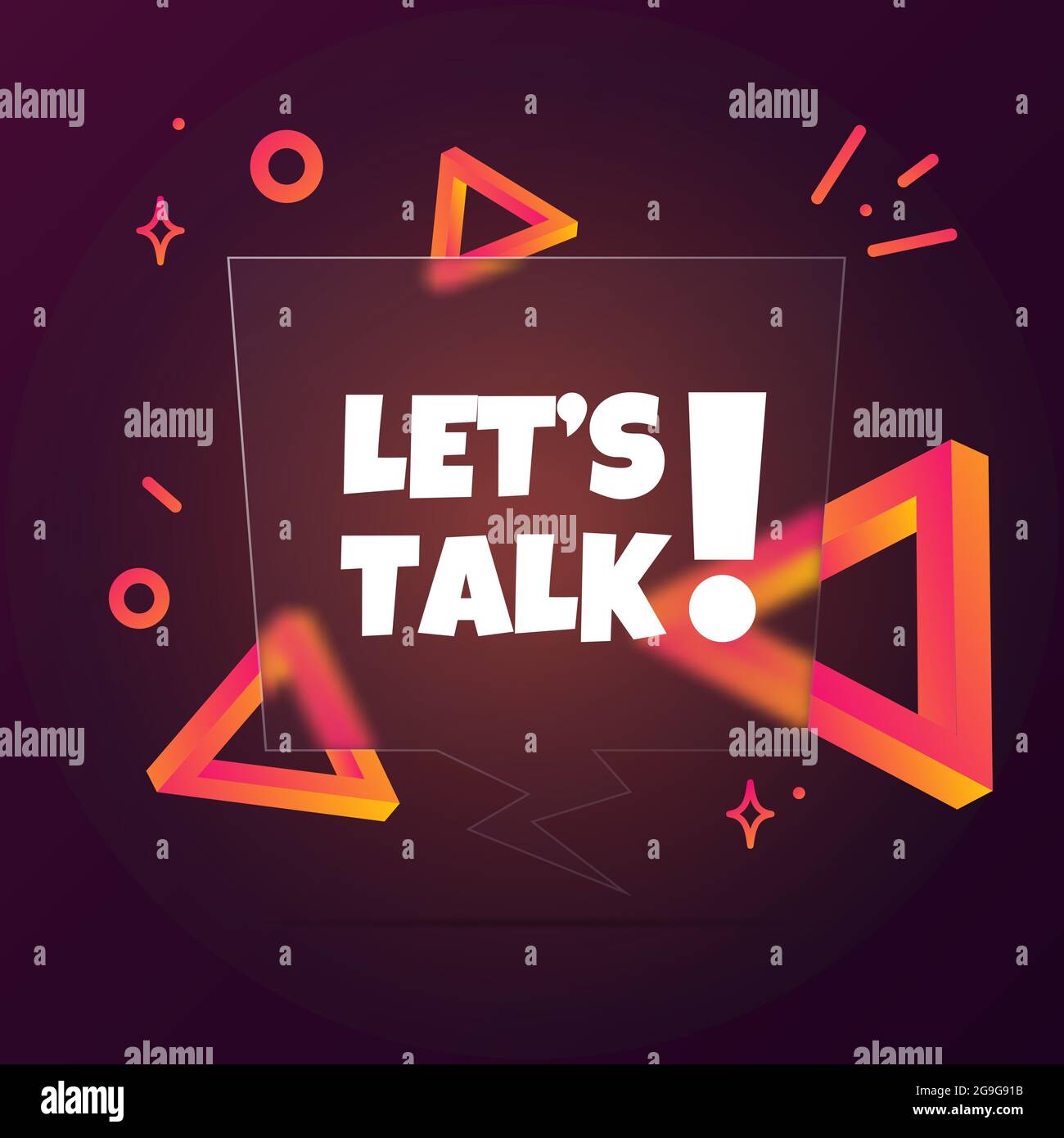 Lets talk. Speech bubble banner with Let is talk text. Glassmorphism ...