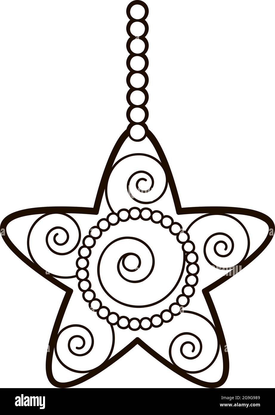 Christmas coloring book or page for kids. Christmas star black and ...