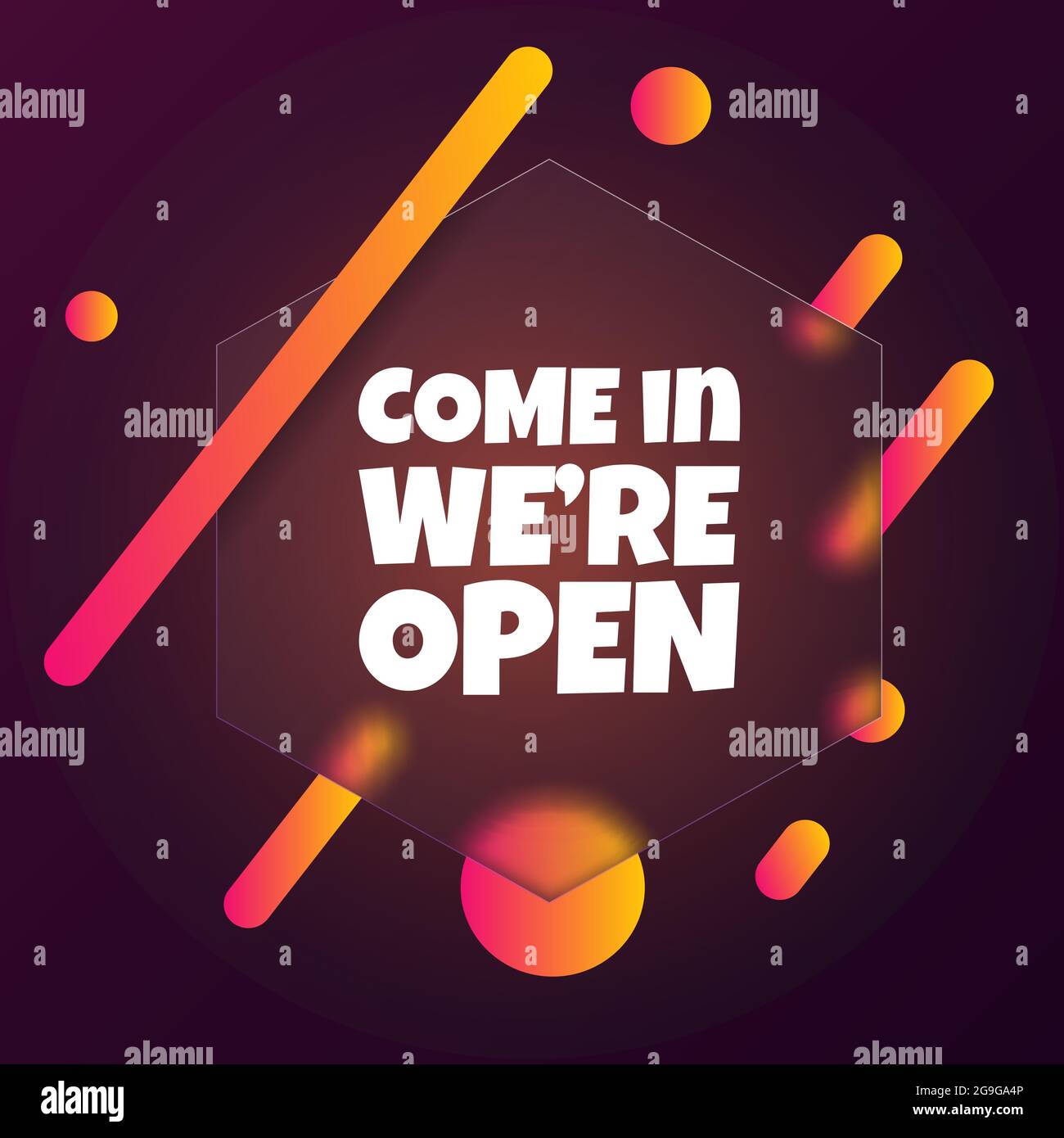 Come in we are open. Speech bubble banner with Come in we are open text ...