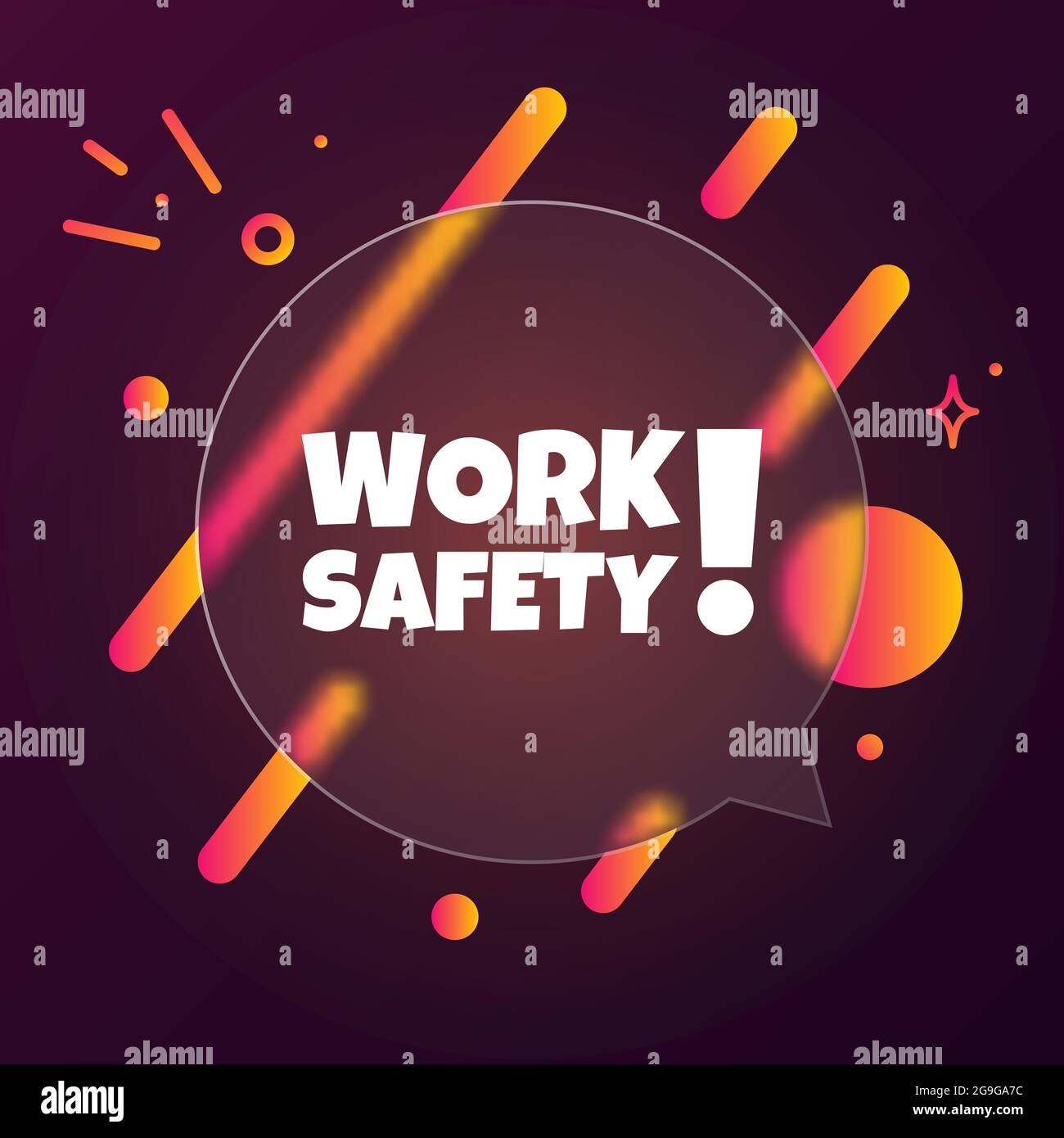 Work safety. Speech bubble banner with Work safety text. Glassmorphism ...