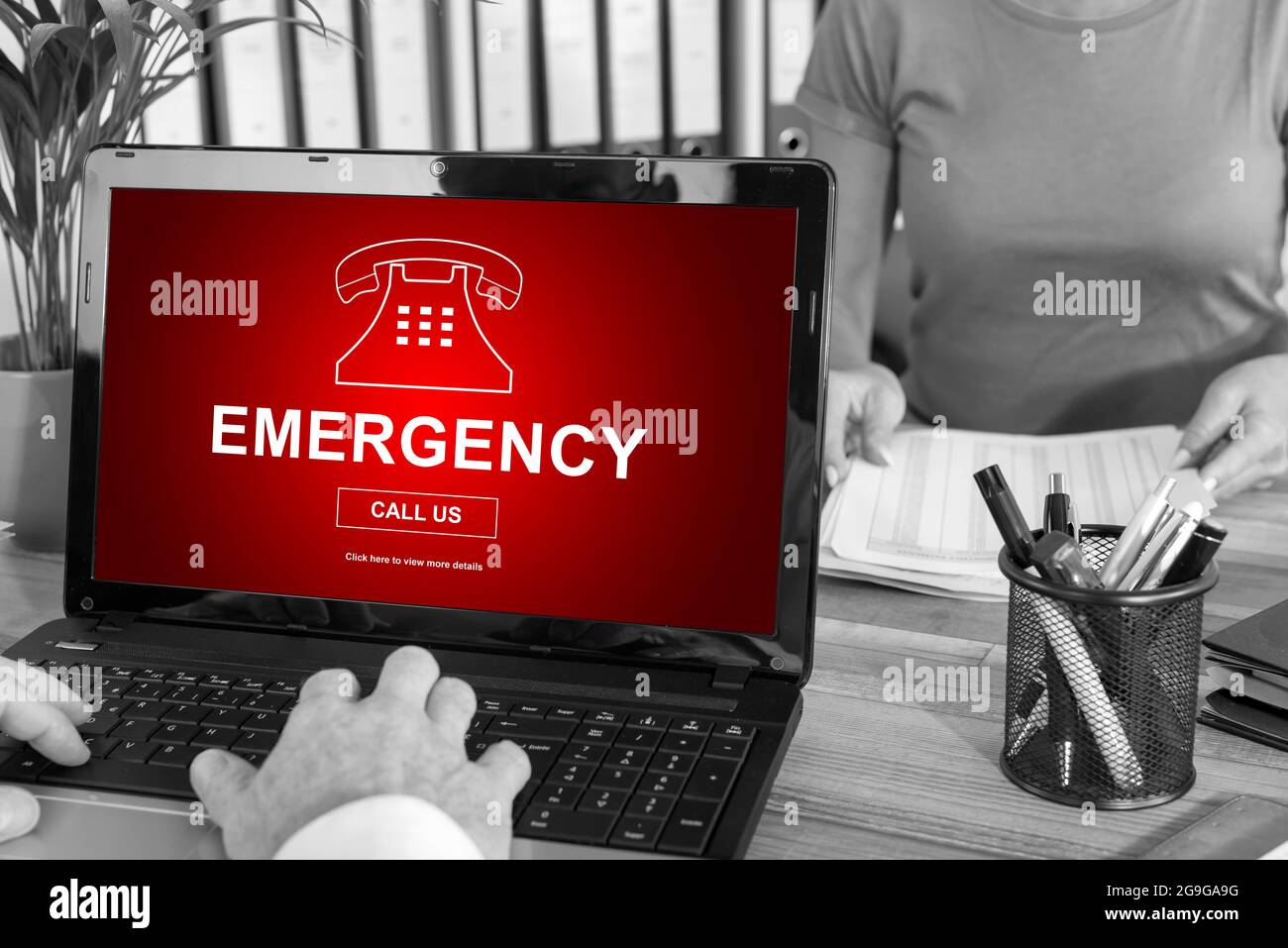 Laptop screen with emergency concept Stock Photo - Alamy