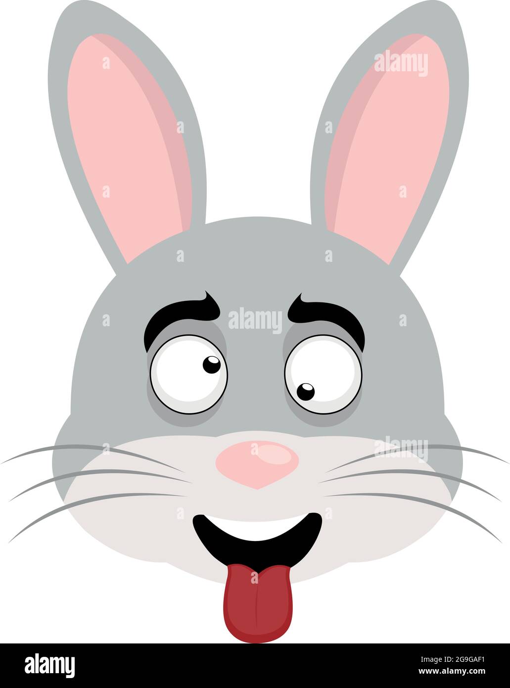 Vector emoticon illustration of a cartoon rabbit's face with a crazy ...