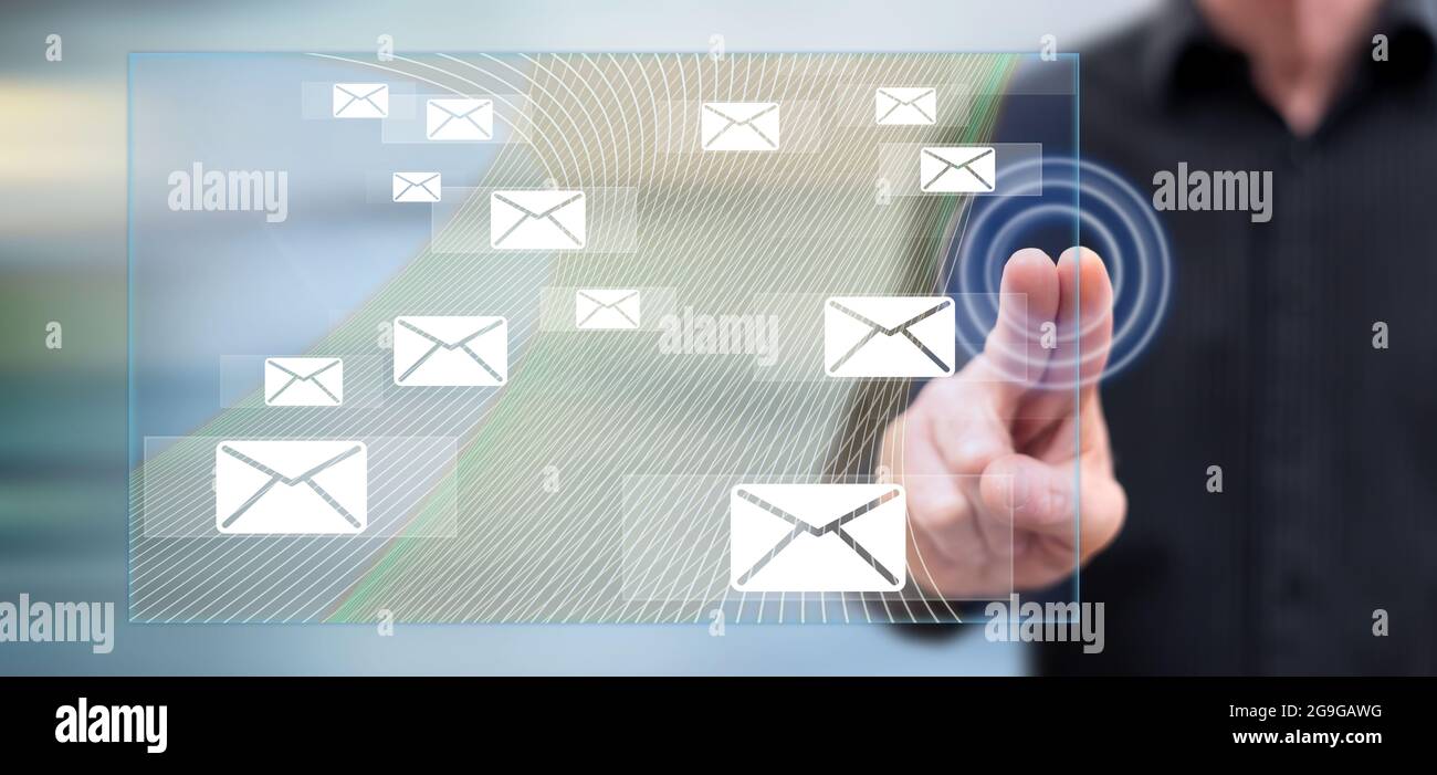 Man touching email concept on a touch screen with his fingers Stock ...