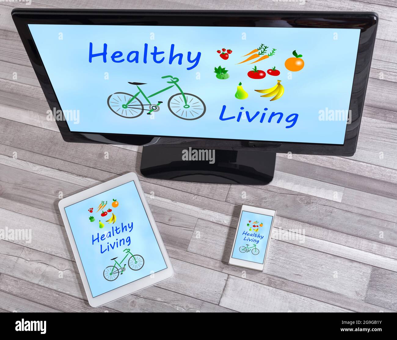 Healthy living concept shown on different information technology ...