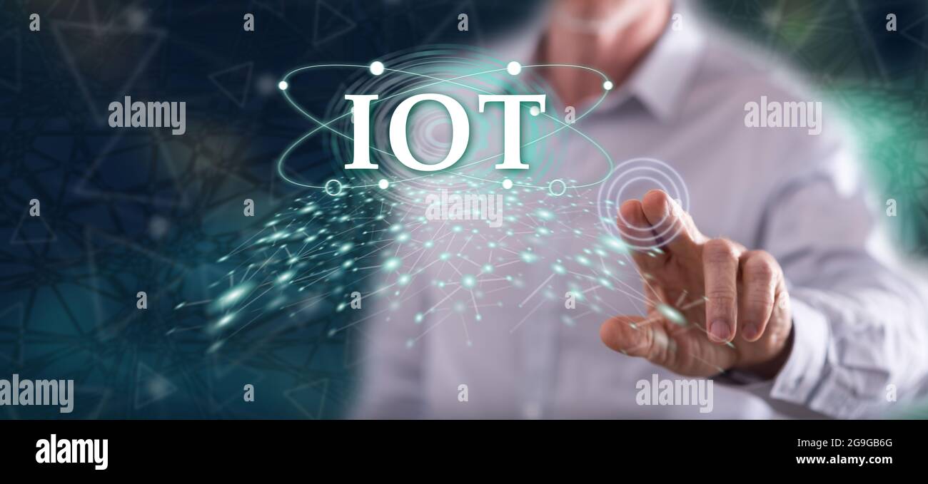 Man touching an iot concept on a touch screen with his finger Stock ...