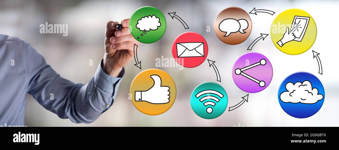 Man drawing a social media concept Stock Photo - Alamy