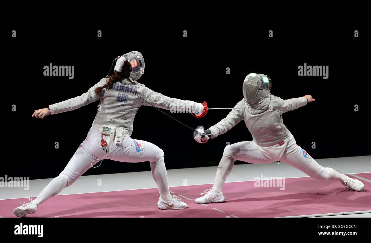 Tokyo, Japan. 26th July, 2021. Sofia Pozdniakova (R) of ROC competes ...