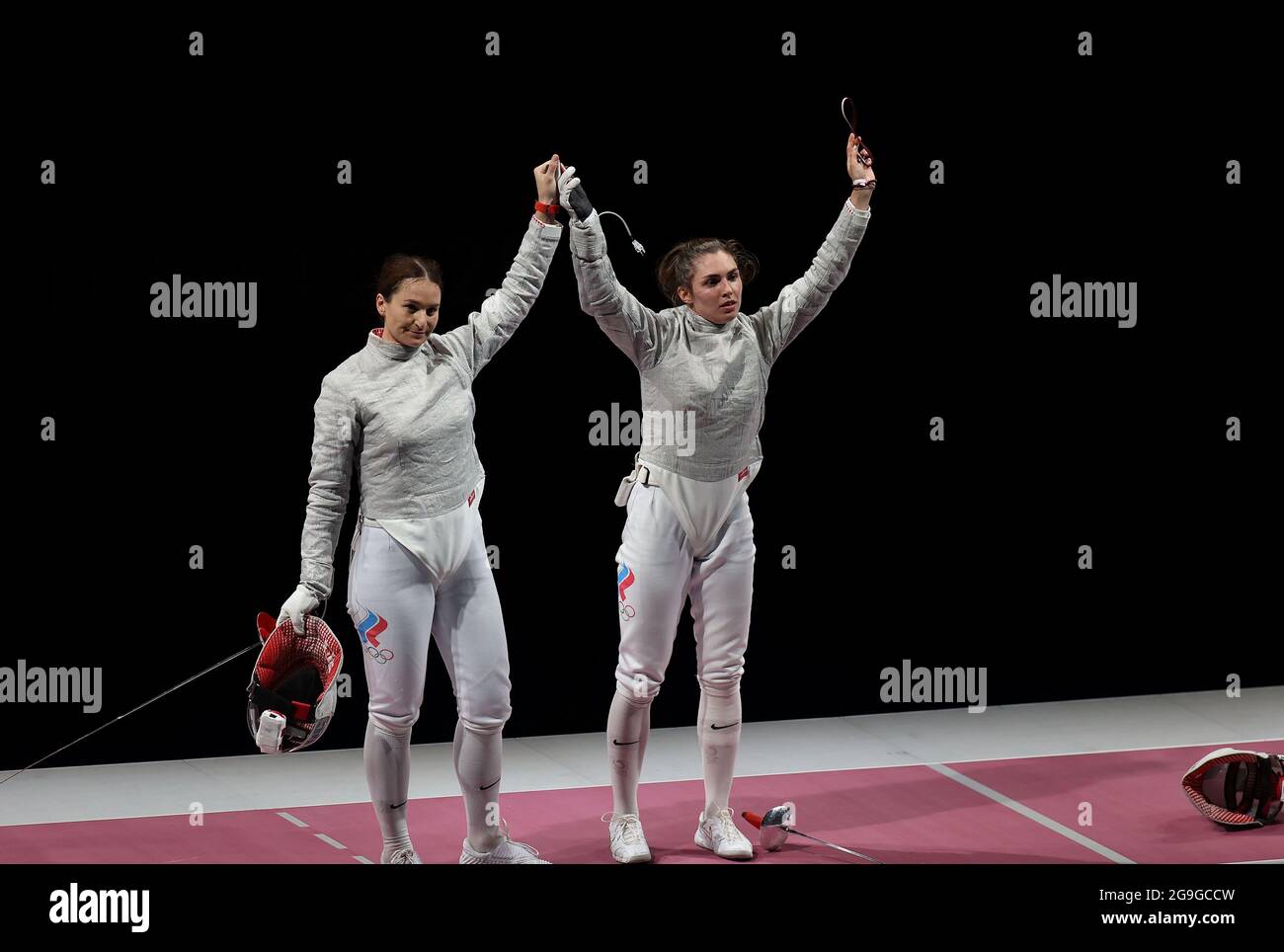 Tokyo, Japan. 26th July, 2021. Sofia Pozdniakova (R) of ROC celebrates ...