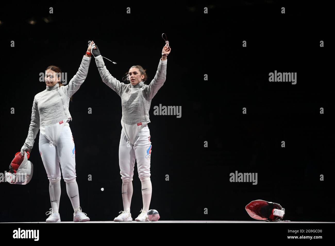 Tokyo, Japan. 26th July, 2021. Sofia Pozdniakova (R) of ROC celebrates ...