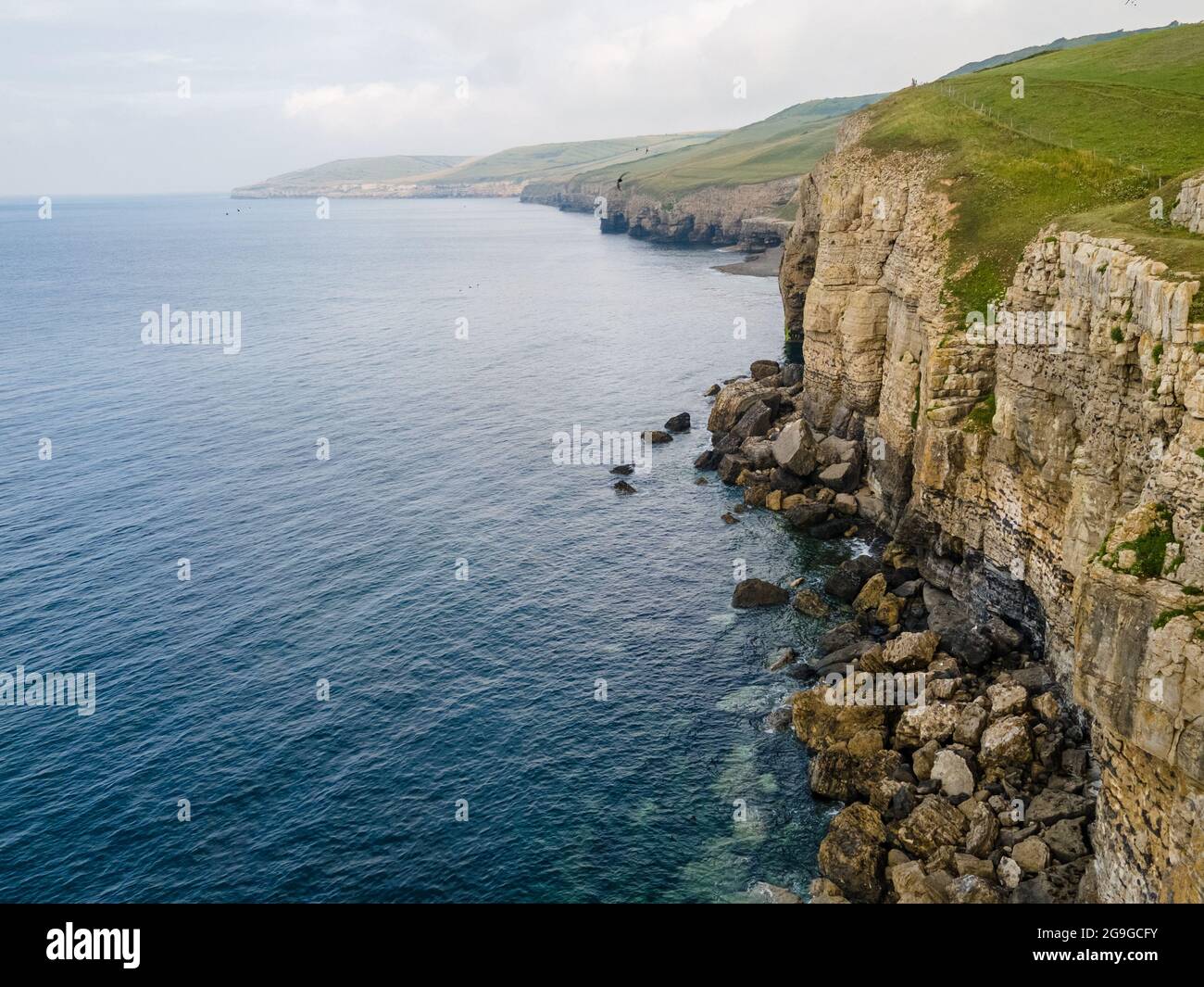 Aerial view of Jurassic Coast cliffs in Dorset, south west England ...