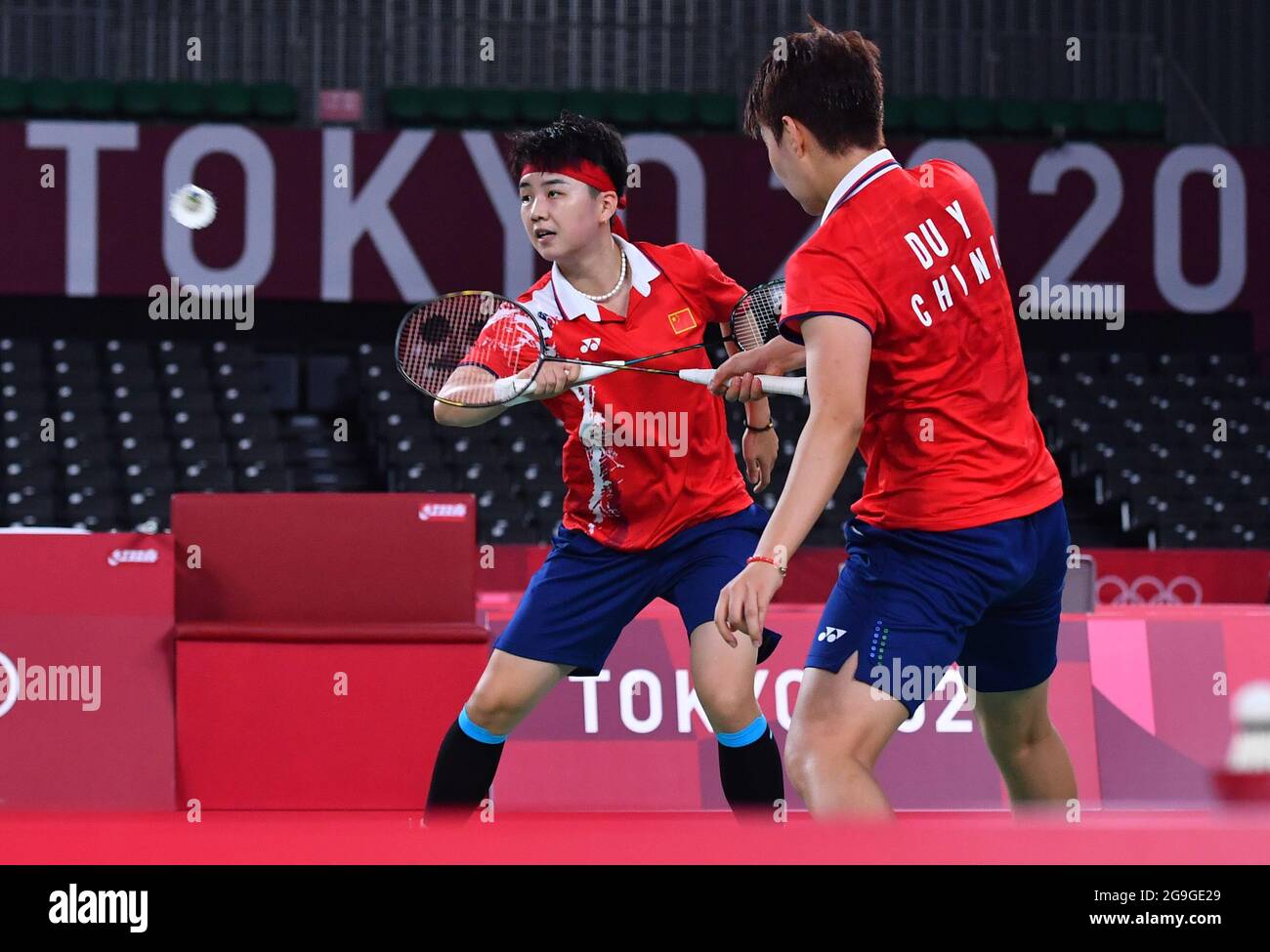 Tokyo, Japan. 26th July, 2021. Du Yue /Li Yinhui (L) of China compete ...