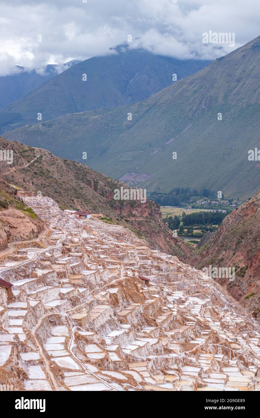 View of the natural salt pools in Las Salineras de Maras in the Sacred ...