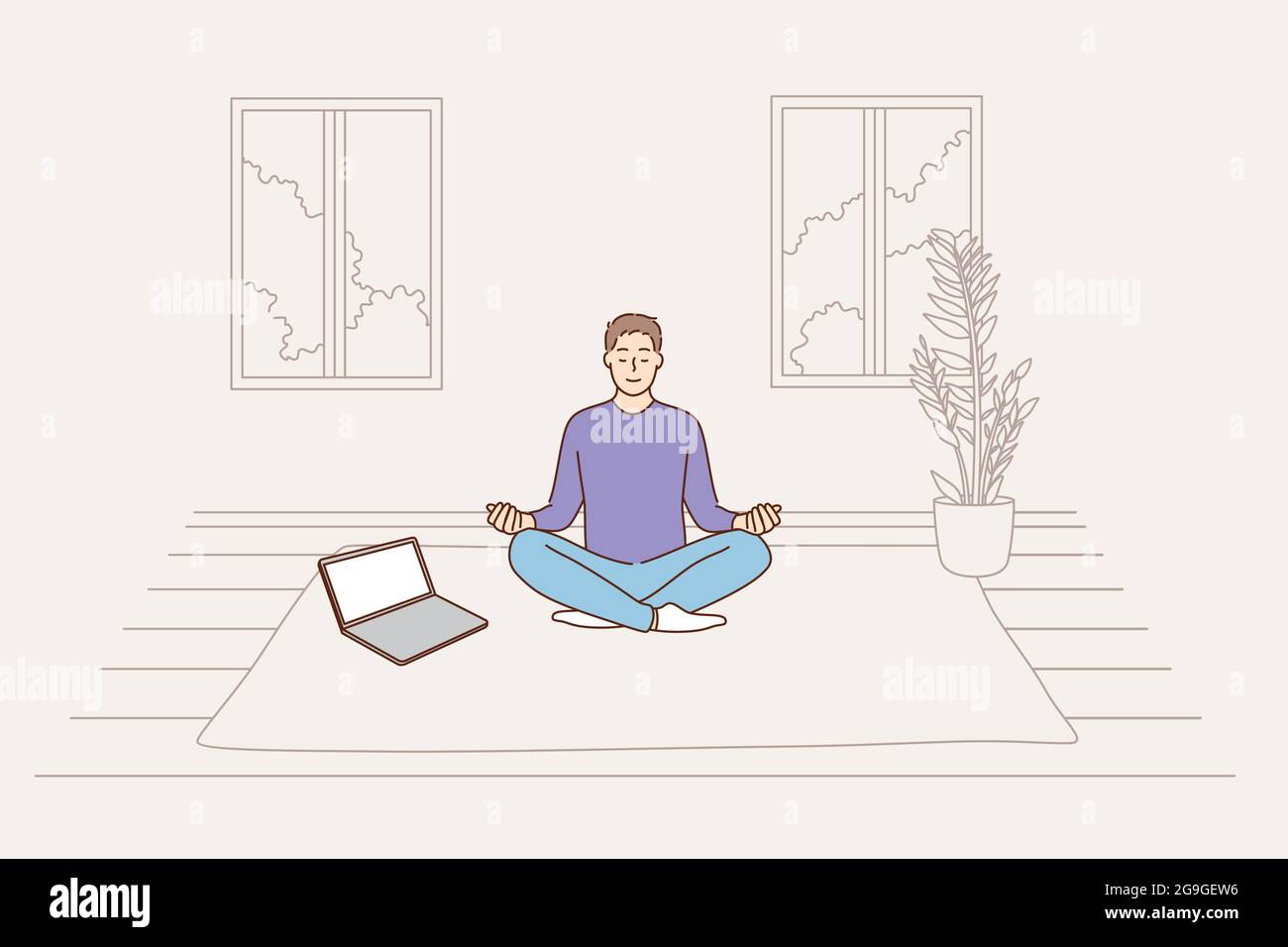 Meditation online, anti stress, mental health concept. Young positive ...