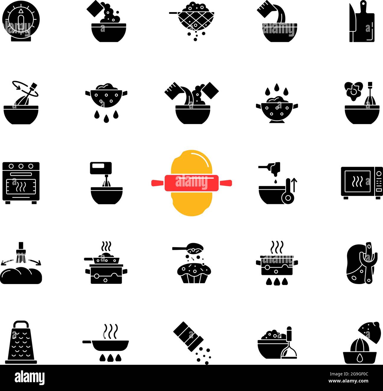 Cooking instruction black glyph icons set on white space Stock Vector ...