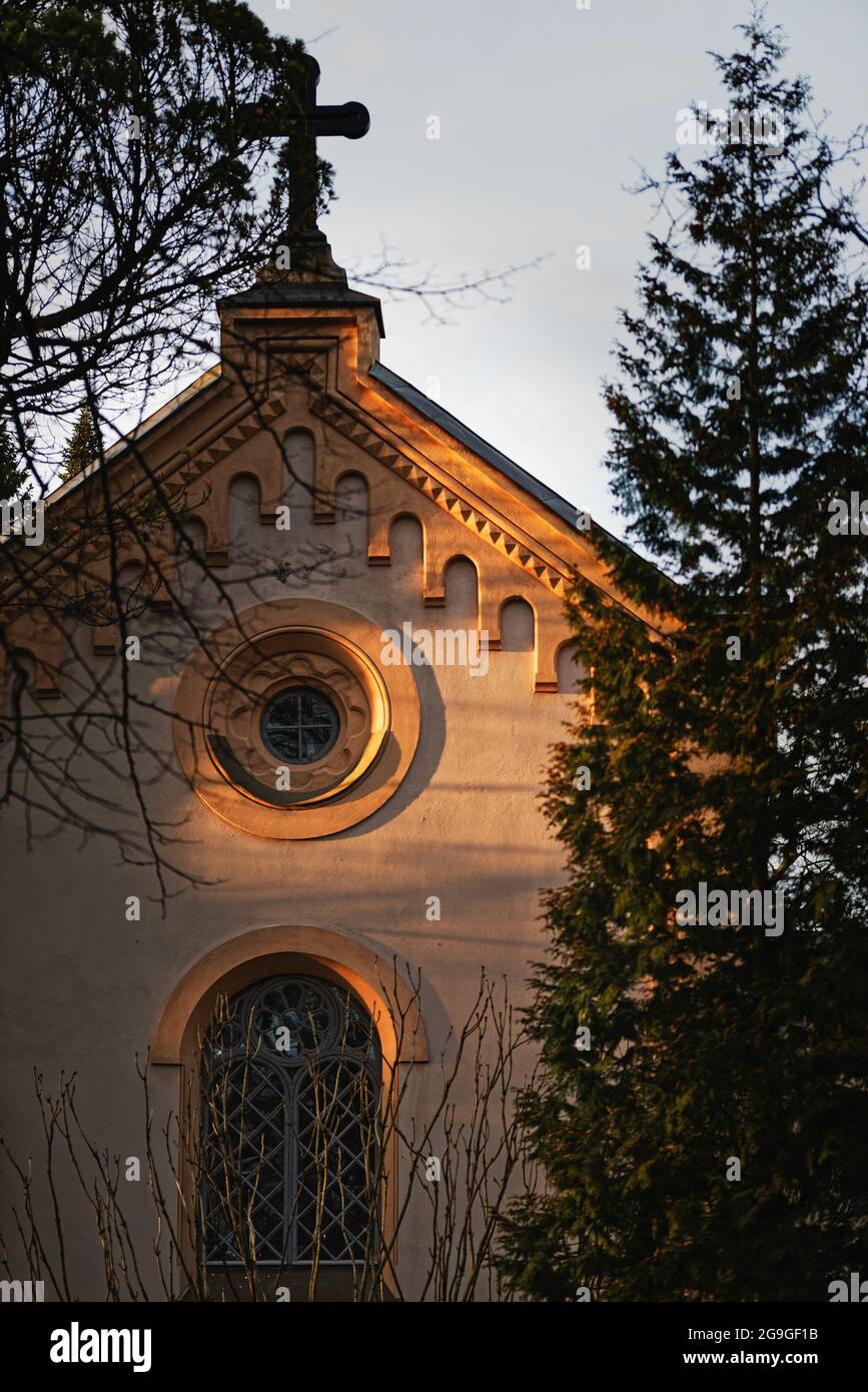 Low sunlight on small church exterior Stock Photo - Alamy