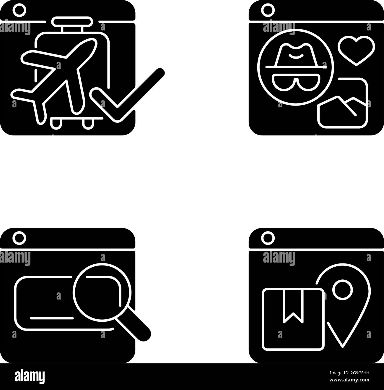 Engaging audience with content black glyph icons set on white space ...