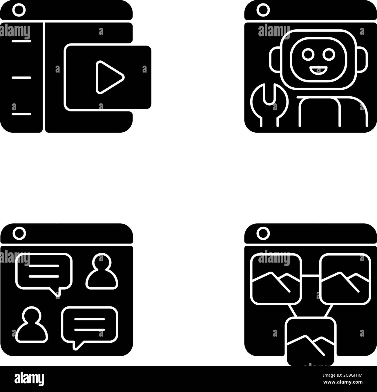 Digitization in business black glyph icons set on white space Stock ...