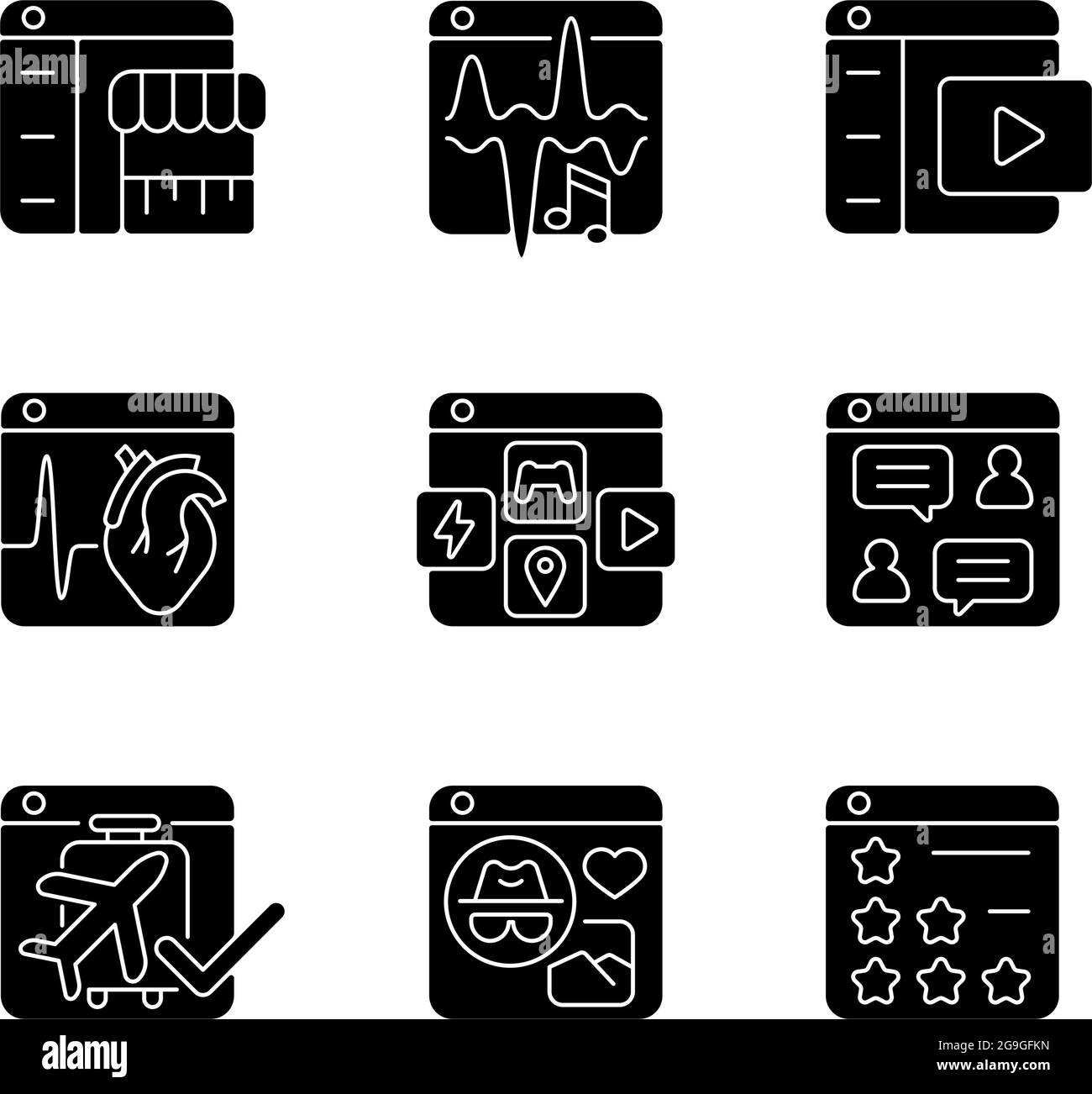 Digital platforms black glyph icons set on white space Stock Vector ...