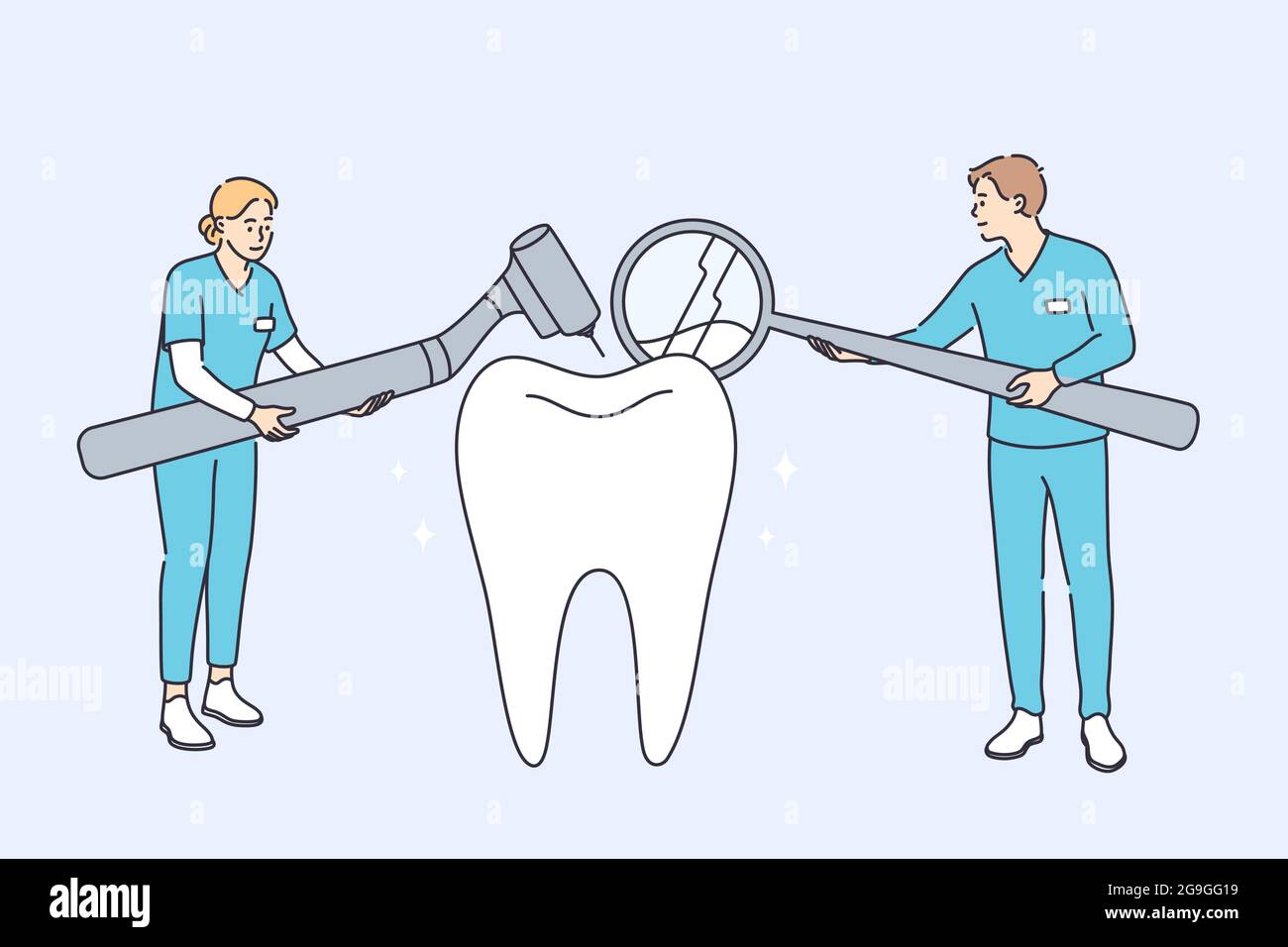 Dental clinic and healthcare concept. Woman and man dentists cartoon ...