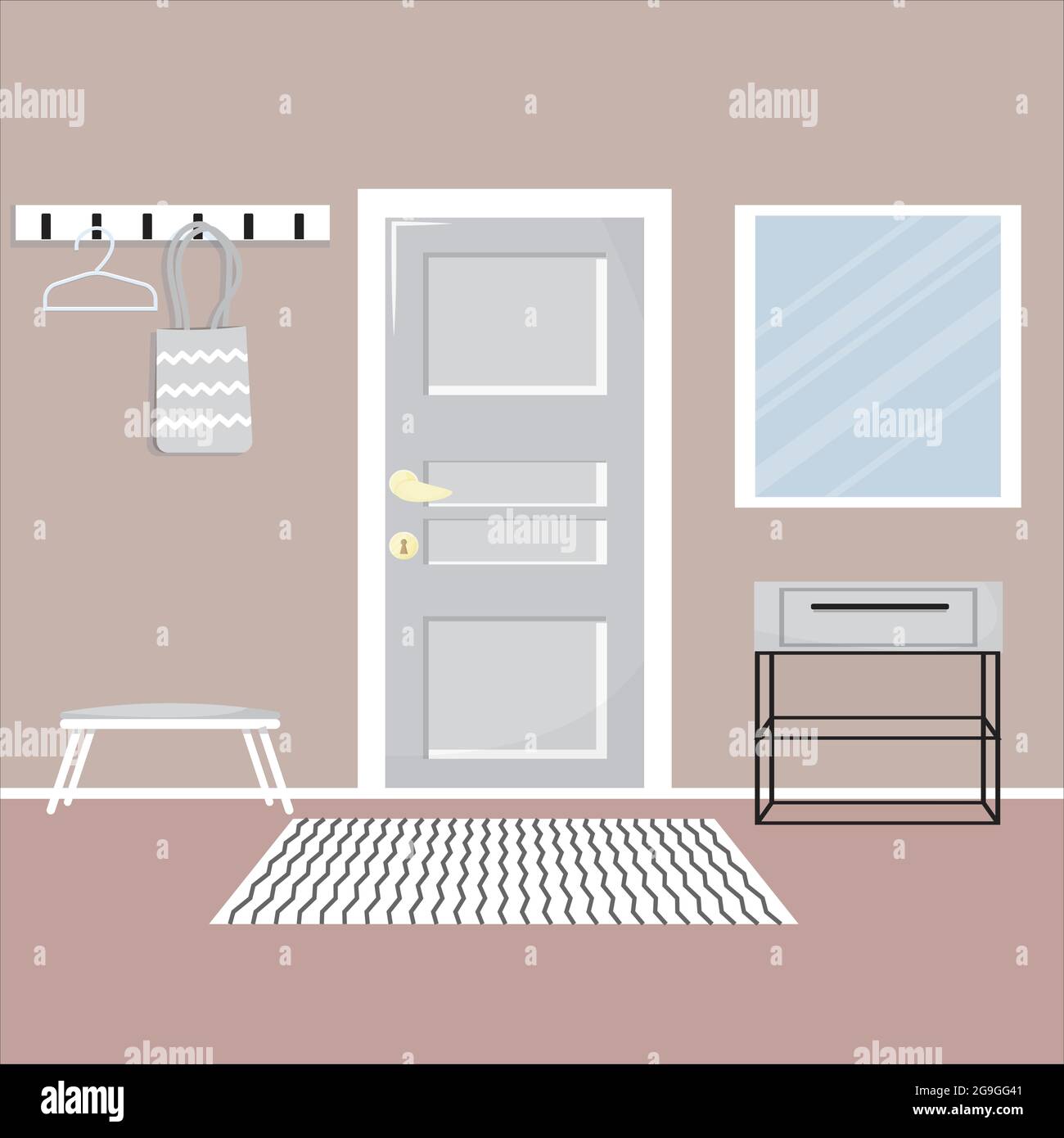 Hall interior with doors, shelves, mirror. Elegant, stylish and modern ...