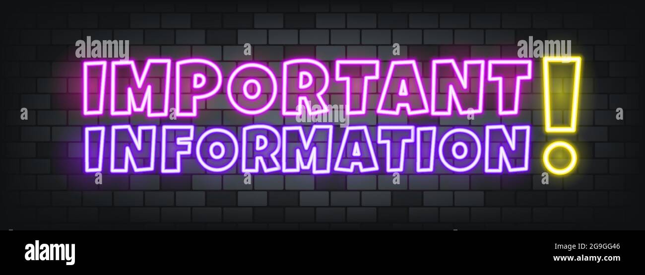Important infornation neon text on the stone background. Important ...