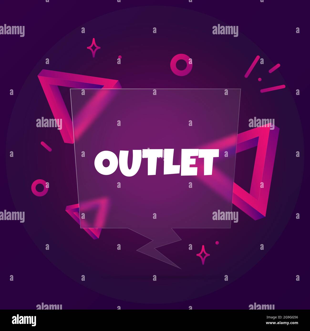 Outlet. Speech bubble banner with Outlet text. Glassmorphism style. For ...