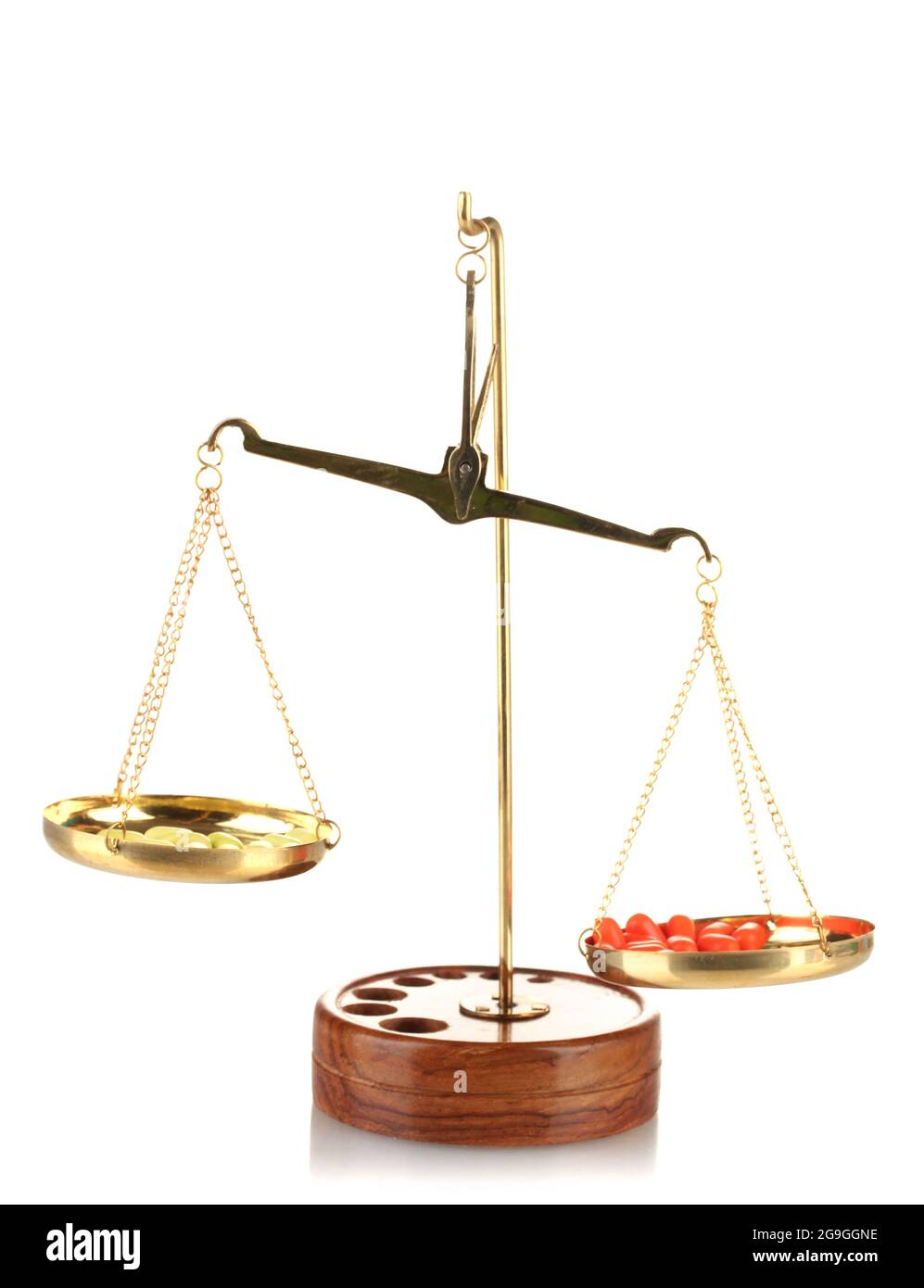 Classic scales with color pills isolated on white Stock Photo - Alamy