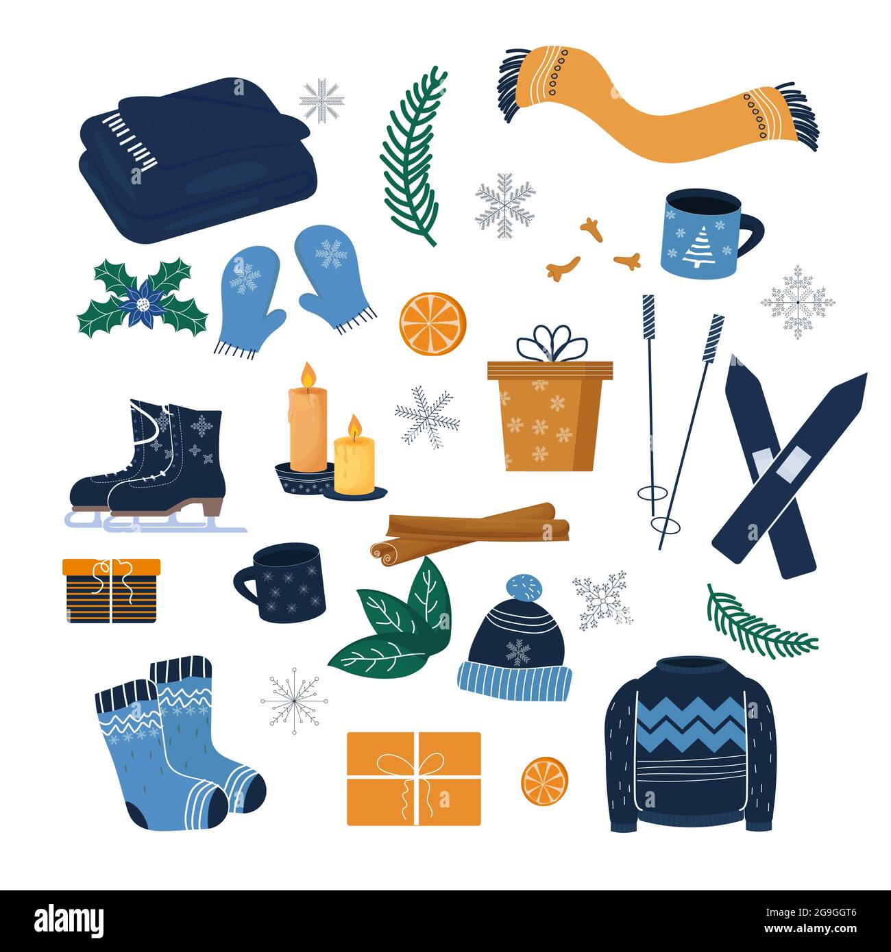 Scandinavian hygge set with warm, cozy winter elements isolated on ...