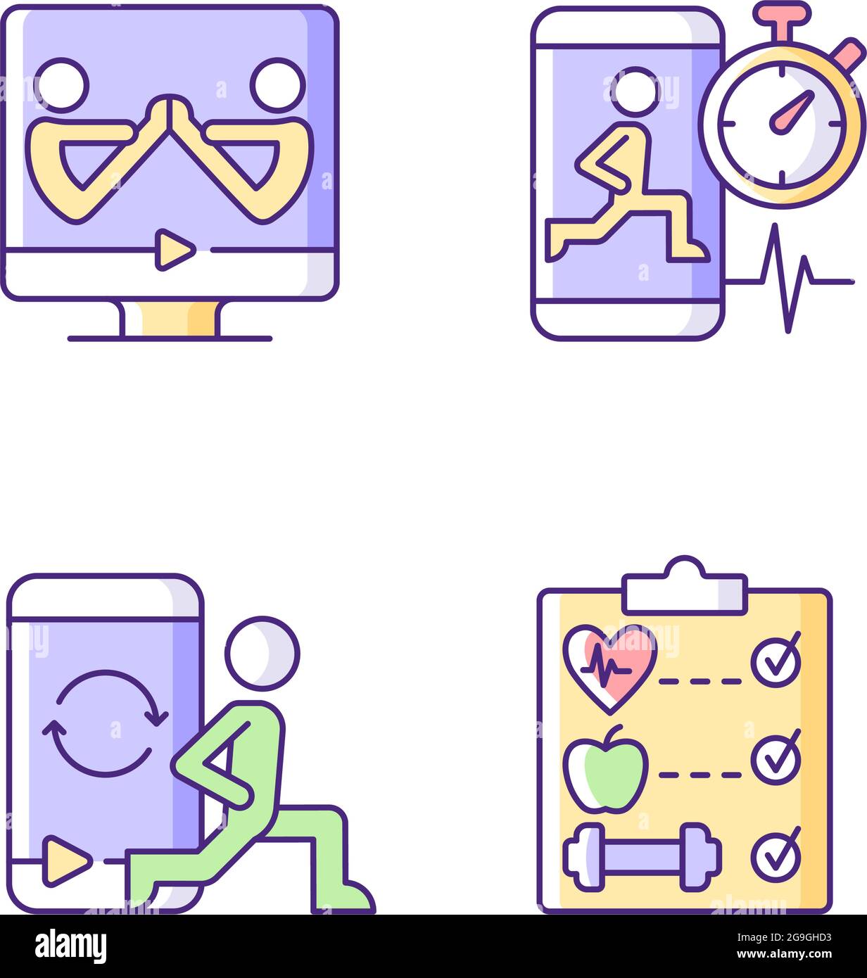 Online fitness wellness programs RGB color icons set Stock Vector Image ...