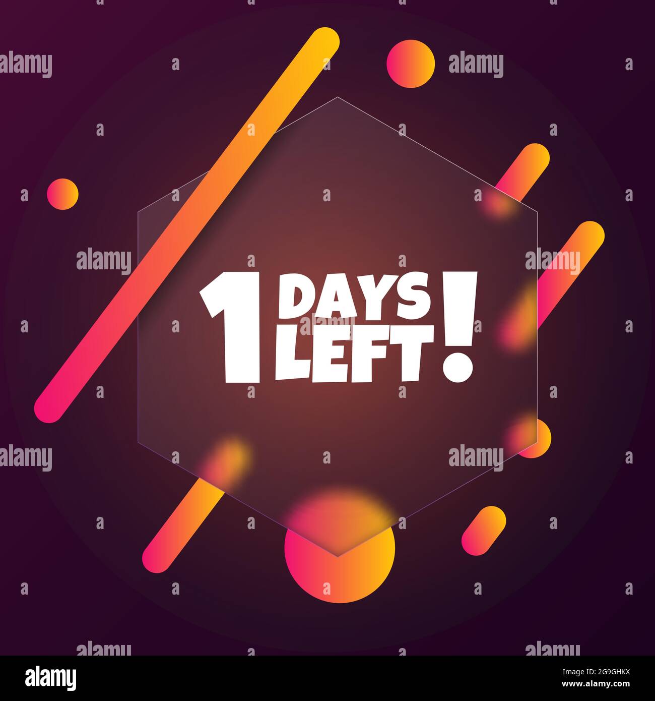 1 days left. Speech bubble banner with 1 days left text. Glassmorphism ...