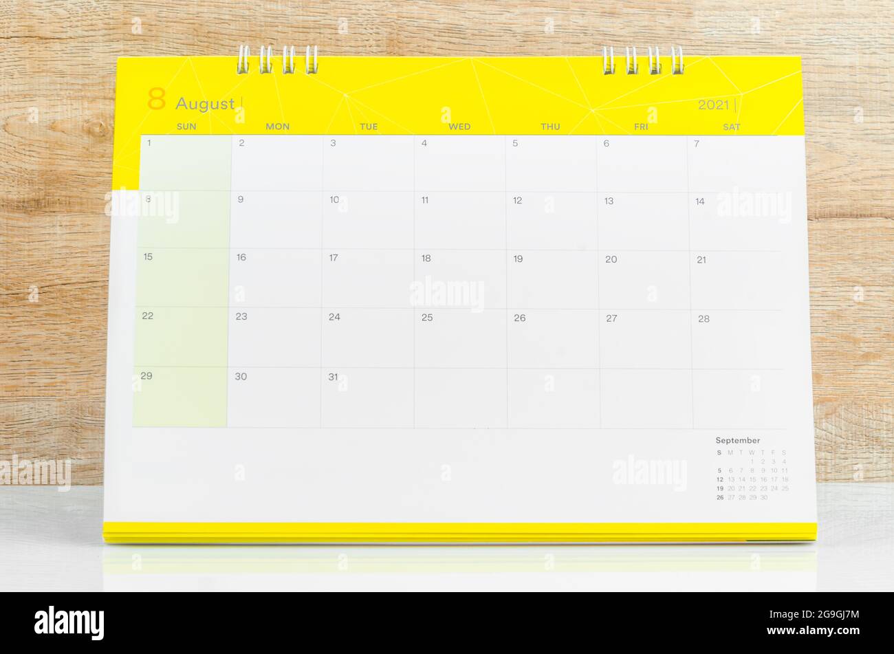 August Calendar 2021 on wooden table background Stock Photo - Alamy