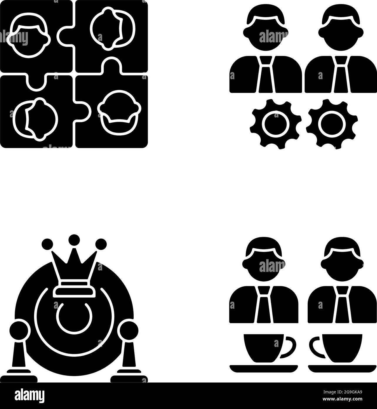 Office members interaction black glyph icons set on white space Stock ...