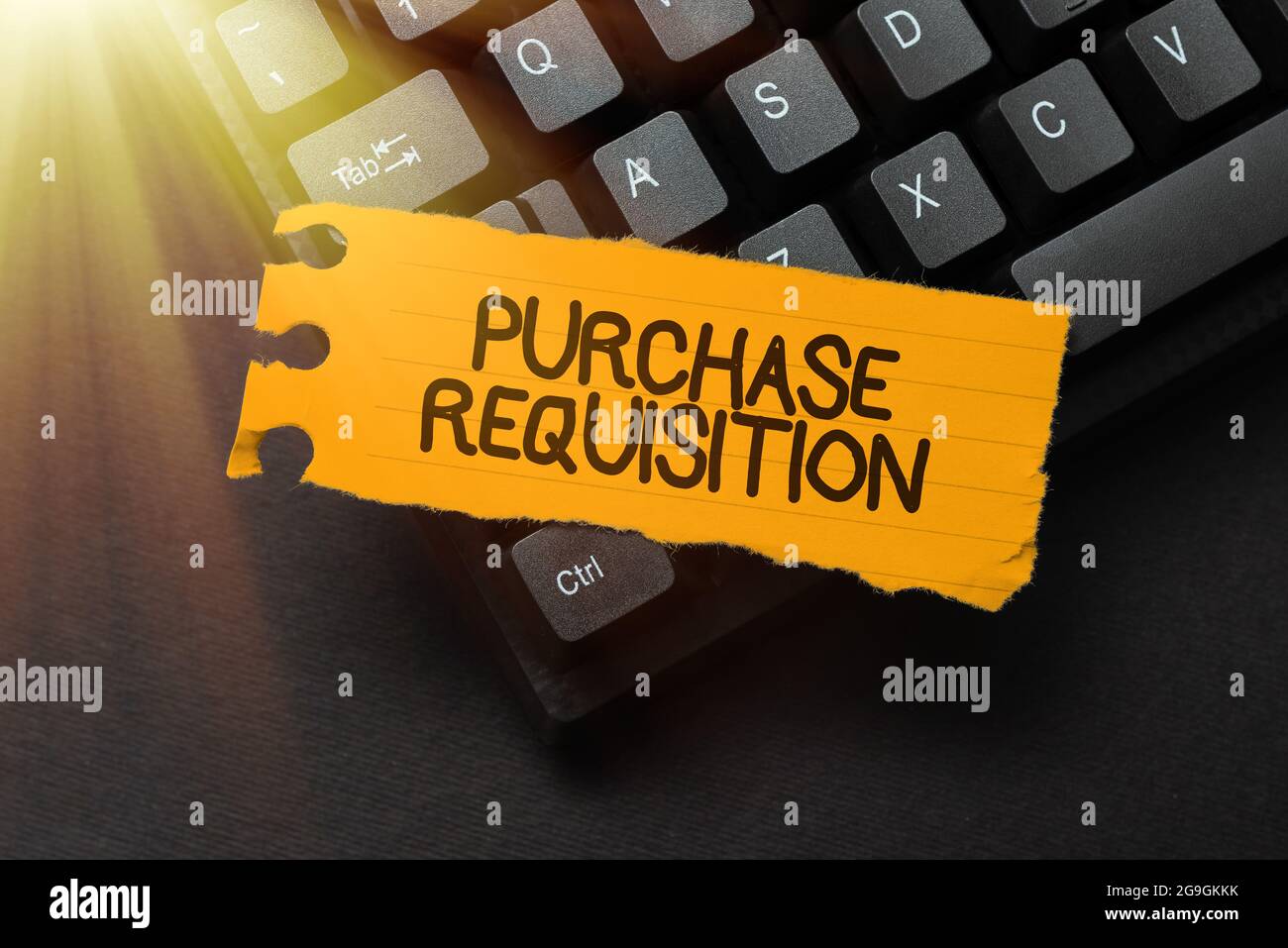 Hand writing sign Purchase Requisition. Word Written on document used ...