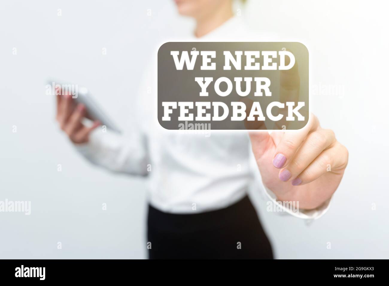 Hand writing sign We Need Your Feedback. Business approach Give us your ...